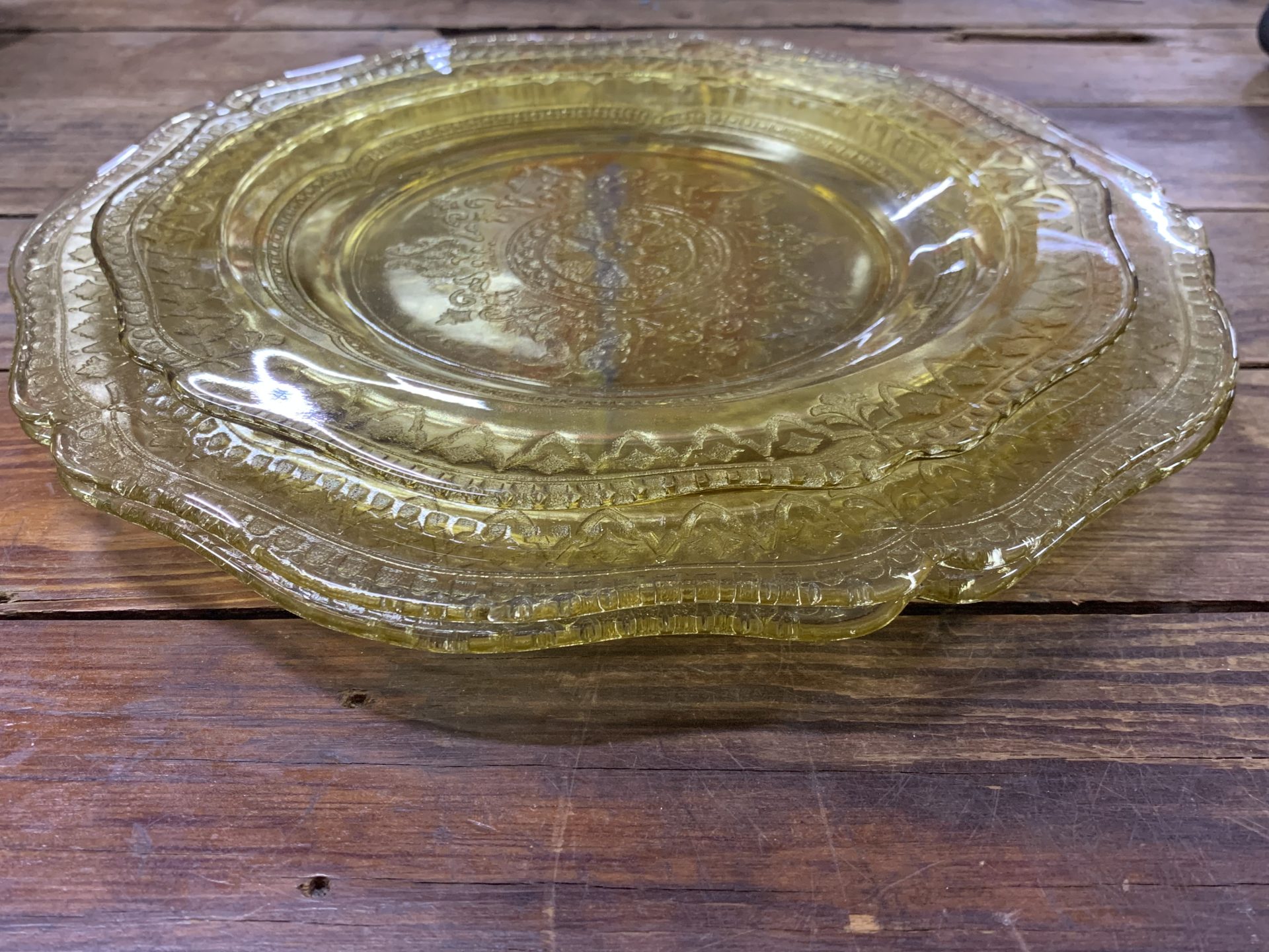 Three Yellow Engraved Plates - Picker Place