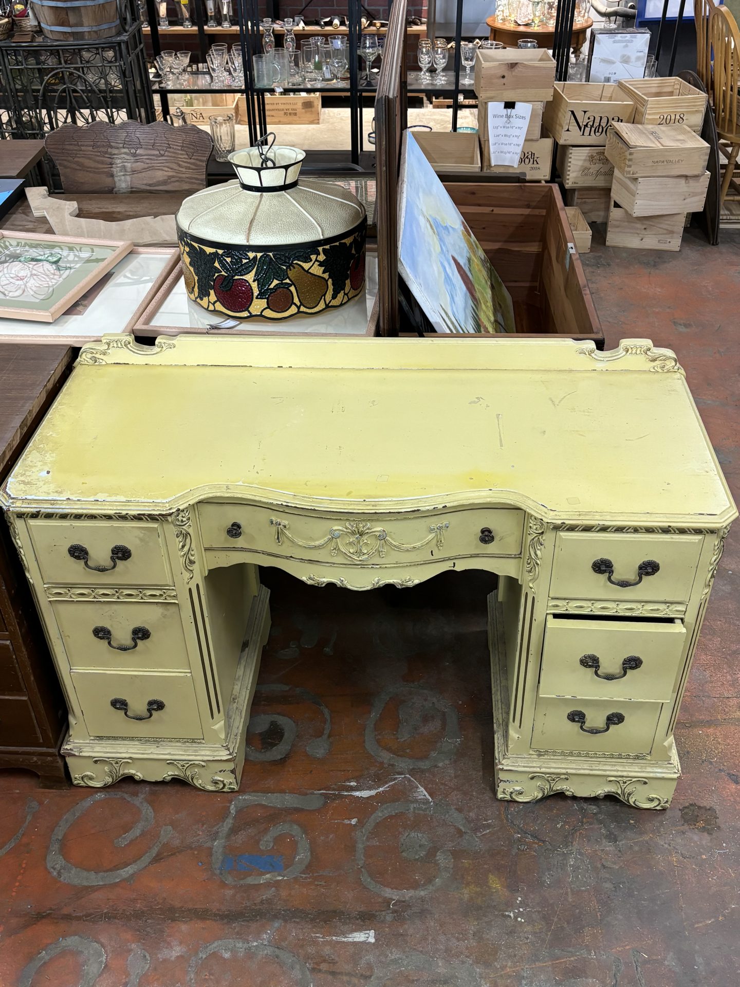 Ornate Pale Yellow Desk - Picker Place