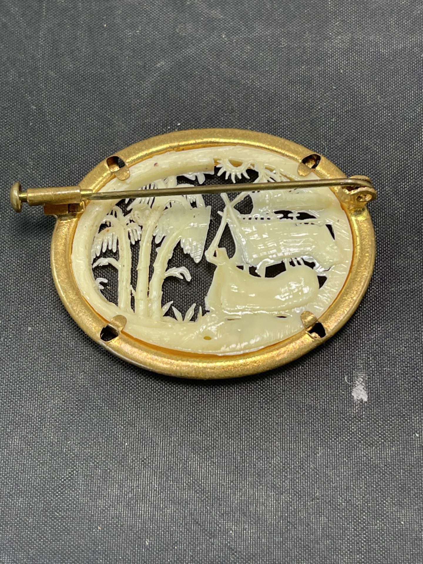 Carved Celluloid Sailing Brooch - Picker Place