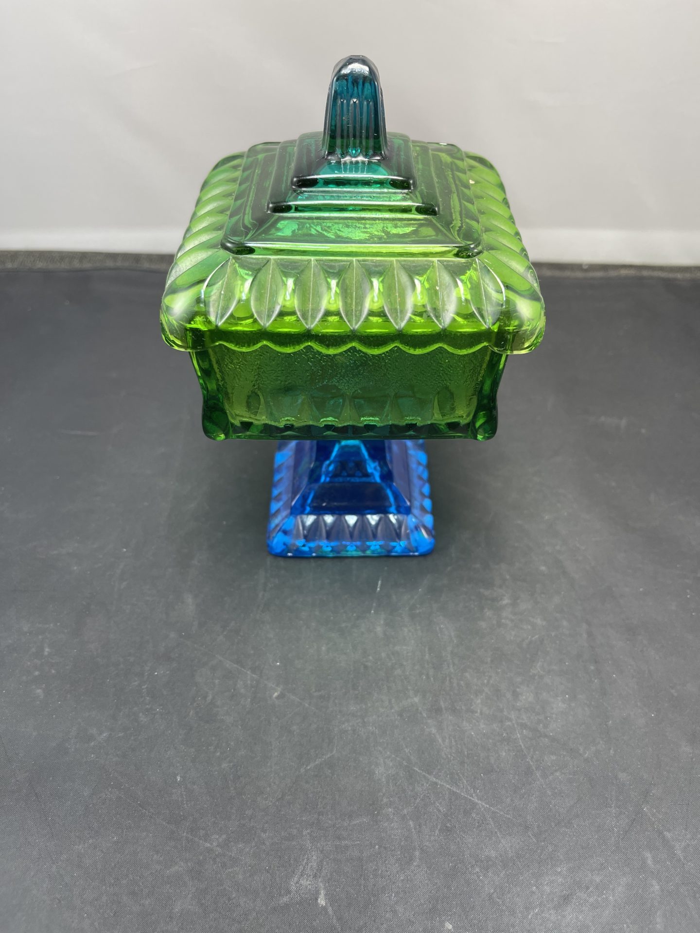 Glass Blue & Green Candy Dish w/Lid - Picker Place