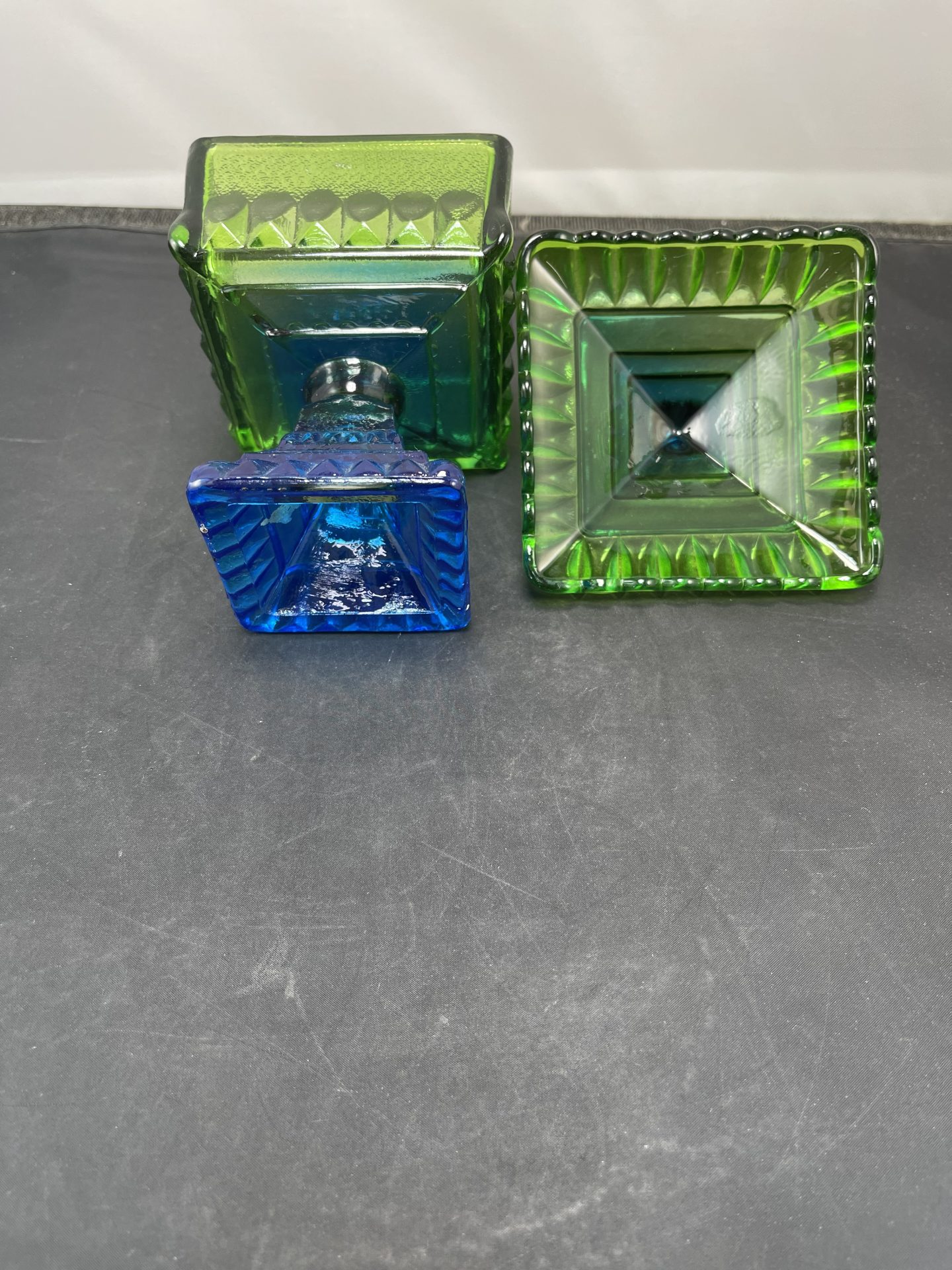 Glass Blue & Green Candy Dish w/Lid - Picker Place