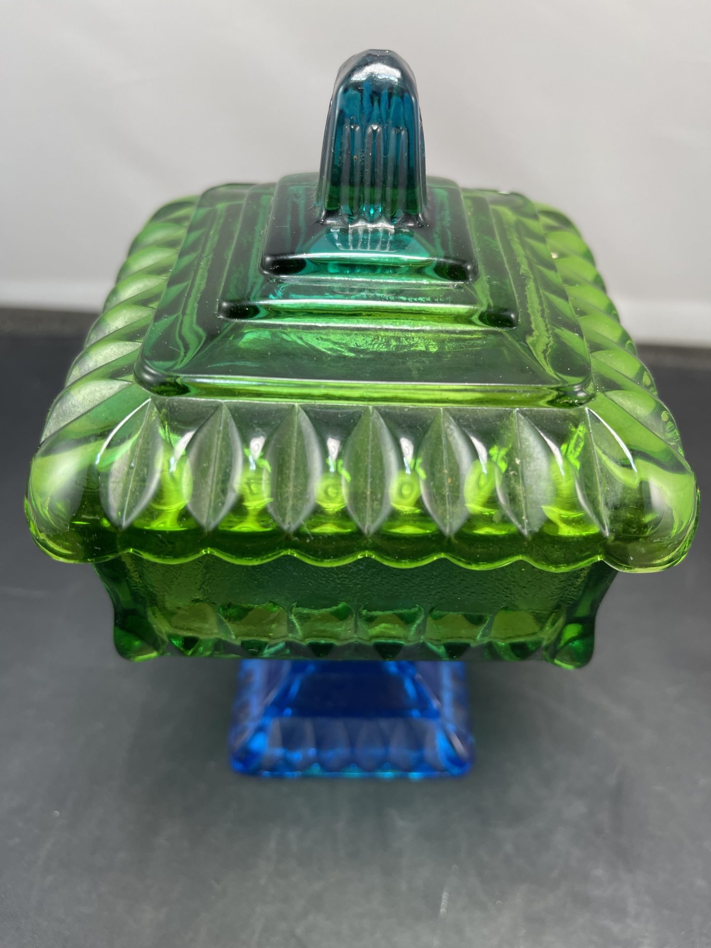 Glass Blue & Green Candy Dish w/Lid - Picker Place