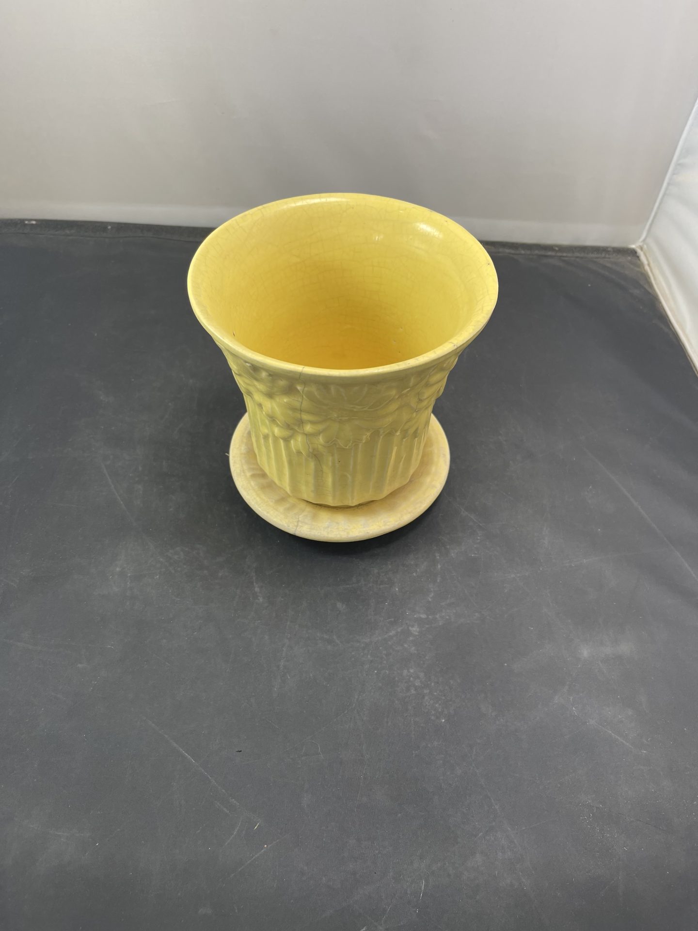 1940s McCoy Yellow Daisy Pot with Saucer - Picker Place