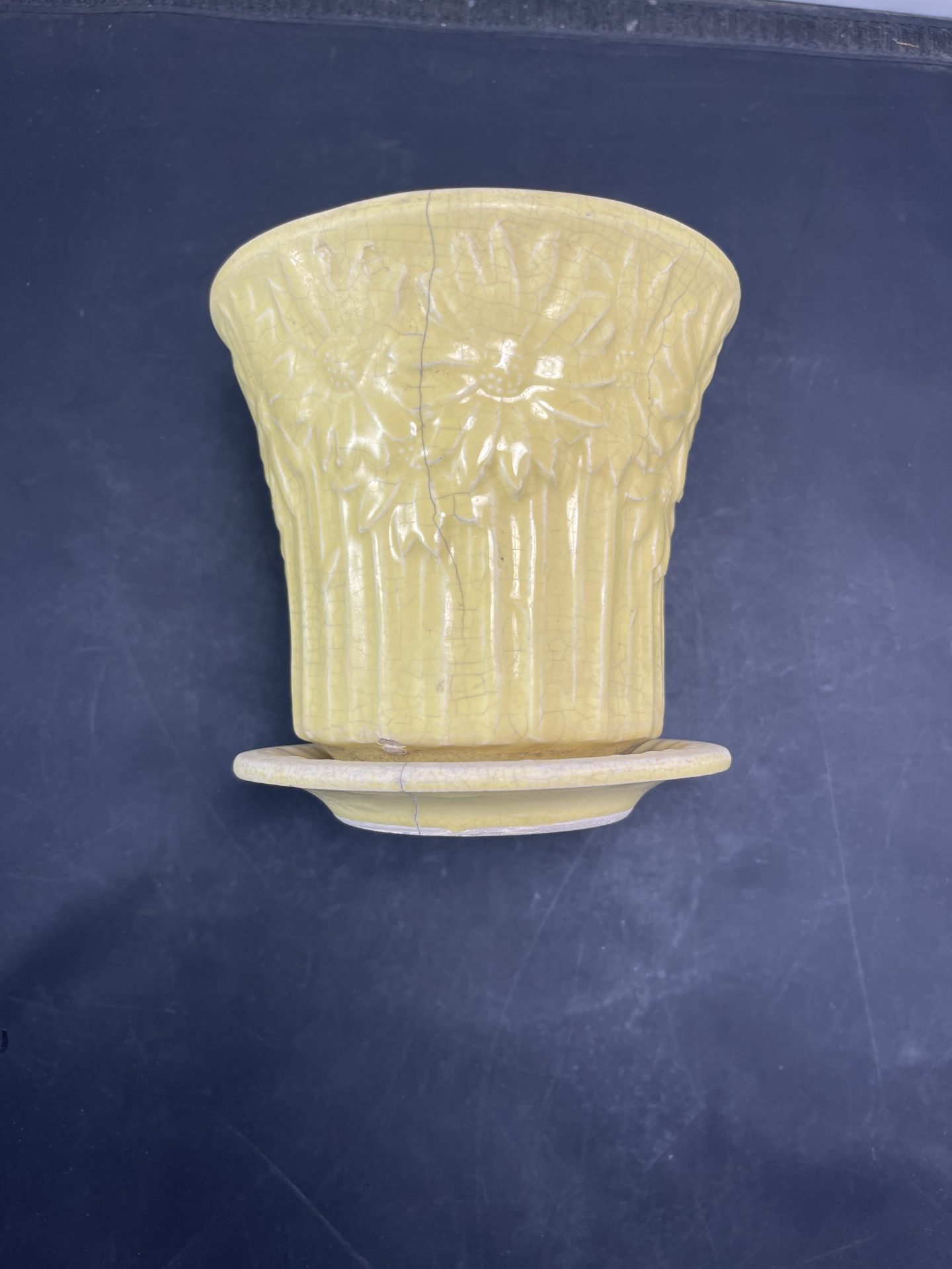 1940s McCoy Yellow Daisy Pot with Saucer - Picker Place