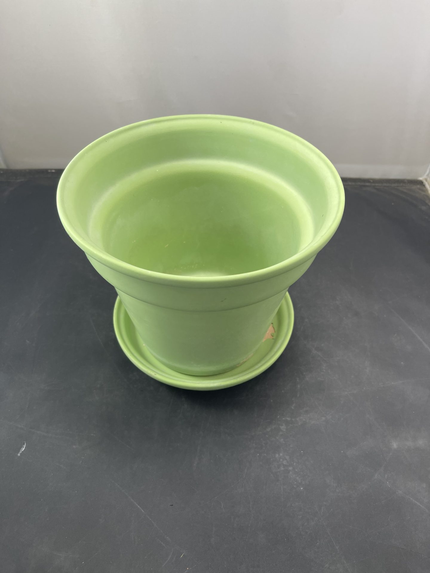 Green Ceramic Pot with Saucer - Picker Place